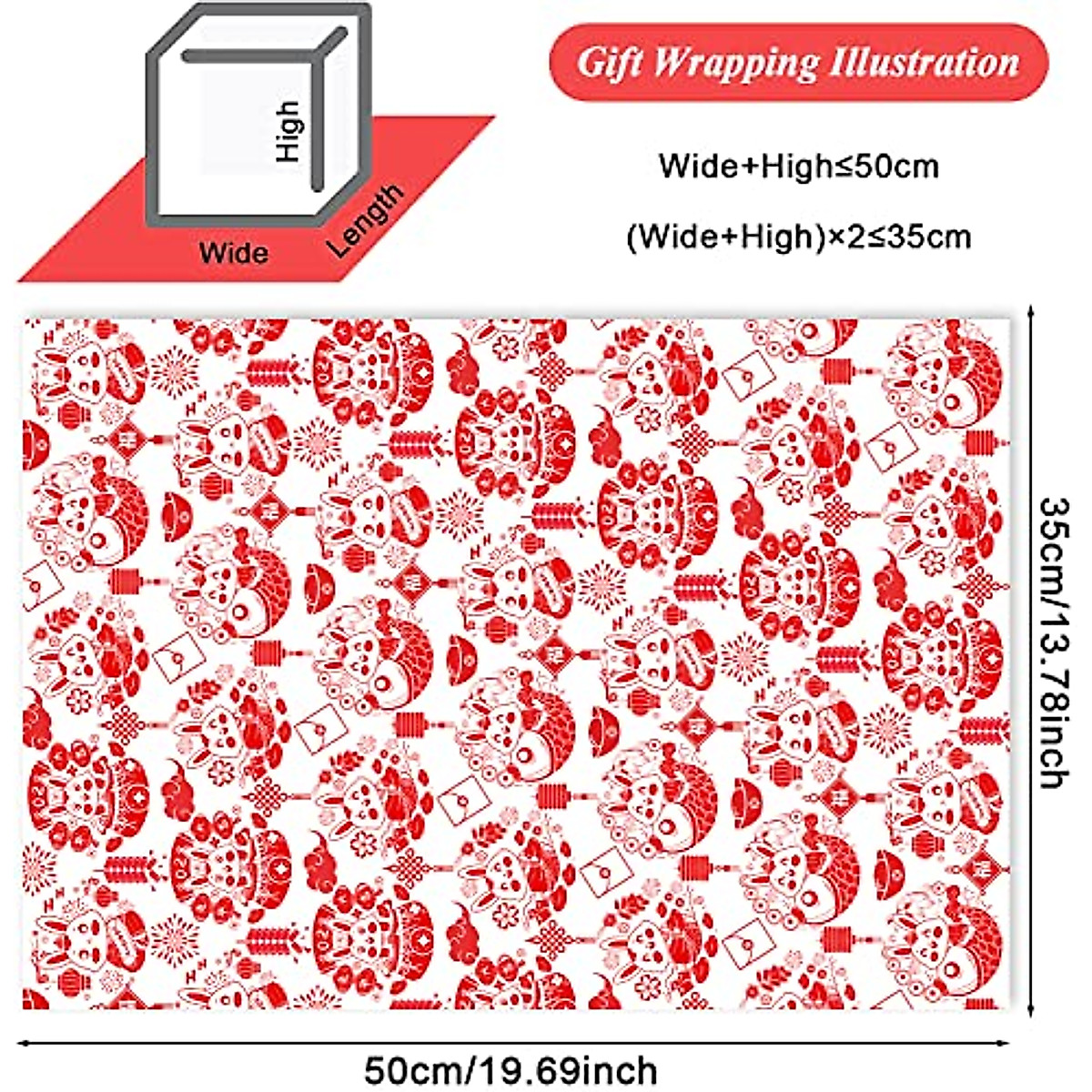 Kavoc 100 Sheets Red Rabbit Tissue Bulk, Cute Rabbit Fu Character Tissue for Chinese New Year Gift Wrapping, Traditional Art Paper Cutting for 2023 Spring Festival Decor, 20 x 14in