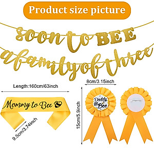 3pcs Welcome Baby Party Banner Set Soon to Bee A Family of Three Banner Mommy to Bee Sash Daddy to Bee Badge Bee Baby Shower Decoration Bee Themed Party Supplies