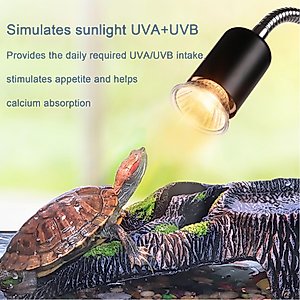 Heat lamp for reptiles，UVA UVB Turtle Heating Lamp with Two Heat Bulbs, Turtle Basking Light with 360° Rotatable Hose & Clamp & Adjustable Switch for Bearded Dragon Reptiles Turtle Lizard Snake