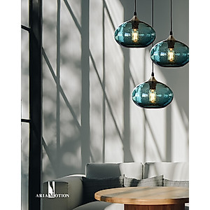 ARIAMOTION Pendant Lighting for Kitchen Island Blown Glass Blue Modern Seeded Bubbles Mini Light Fixtures Dining table Bathroom Bedroom Sink Brushed Nickel 8.5 inch Diam 2 Pack