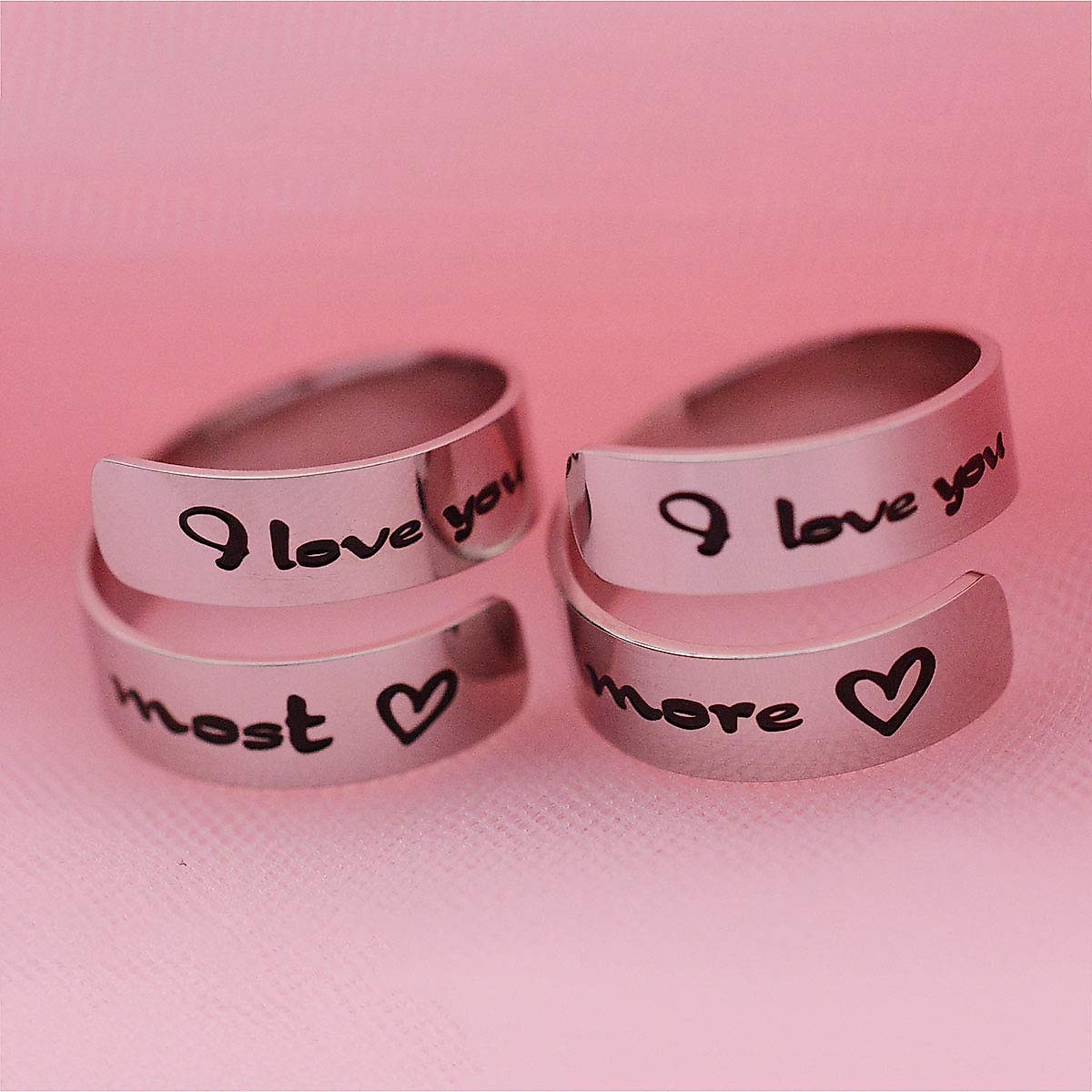 Phoenix Angela Wrap Twist Ring Adjustable Birthday Christmas Inspirational Gift Bands Cool Stacking Opening Rings for Girls Teens Women Men Friends (I love you more & most)