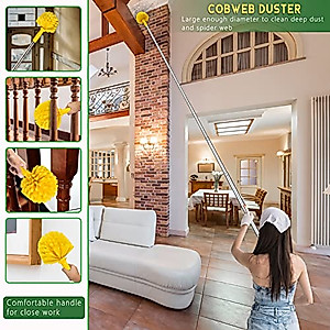 17 Foot High Reach Duster Kit with 2-to-9 Foot Extension Pole, Newliton 3-in-1 High Ceiling Chenille Duster, Microfiber Duster, Cobweb Duster, Indoor & Outdoor Extendable Bendable Duster Cleaning Set