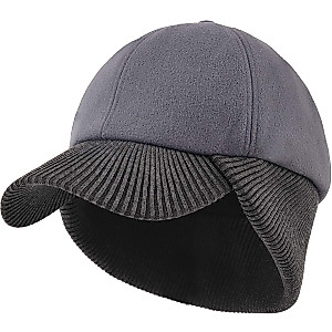 LCZTN Wool Winter Baseball Cap with Warmer Earflap for Men ＆ Women Outdoor Beanie Hat Dark Grey