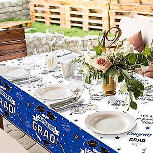Oigco Tablecloth, 3 Pack Blue Rectangular Graduation Party Table Cloths, 54'' x 108'', Class of 2024 PE Plastic, Lightweight, Pleated Corners, All-Season