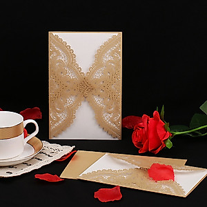 YU FENG 24pcs Vintage Wedding Invitations Cards with Laser Cut lace Flower for Bridal Shower,Engagement,Anniversary or other Event Ideas