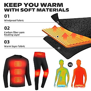 J JINPEI Heated Thermal Underwear Set, Men Women Electric Long Sleeve Long Johns Ultra-Soft Base Layer, Heated Clothes Pants for Cold Weather-Black (XL)