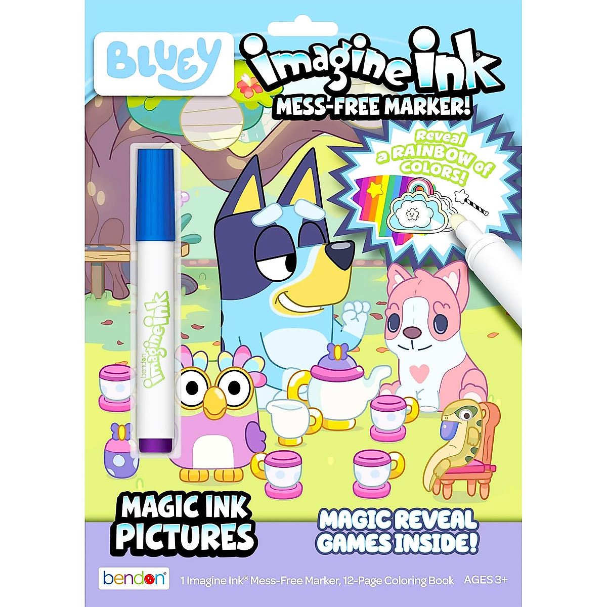 Disney Bluey Magic Ink Coloring Book Set Kids Toddlers - Bundle with 2 Bluey Imagine Ink Coloring Books with Invisible Ink Pens, Stickers and Door Hanger (Bluey Activity Set)
