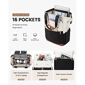 LOVEVOOK Laptop Backpack for Women Men, 15.6 Inch Work Backpacks Purse with USB Port, Waterproof Nurse Teacher Bag, Wide Open Business Travel Computer Backpack, Convertible College Tote Daypack