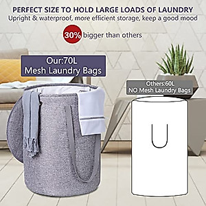 NARUNDREN Laundry Basket with Lid, 70L Round Collapsible Laundry Hamper with Handles, Freestanding Dirty Clothes Hamper Waterproof Lining for Bathroom, Laundry Room Organization Storage (Dark Grey)