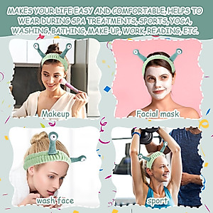 Face Wash Headband, Palm and Snail Spa Hair Bands Makeup Headbands Women Cartoon Cute Coral Fleece Elastic Headband Creative Hair Accessories for Washing Face Shower Sports Beauty Skincare