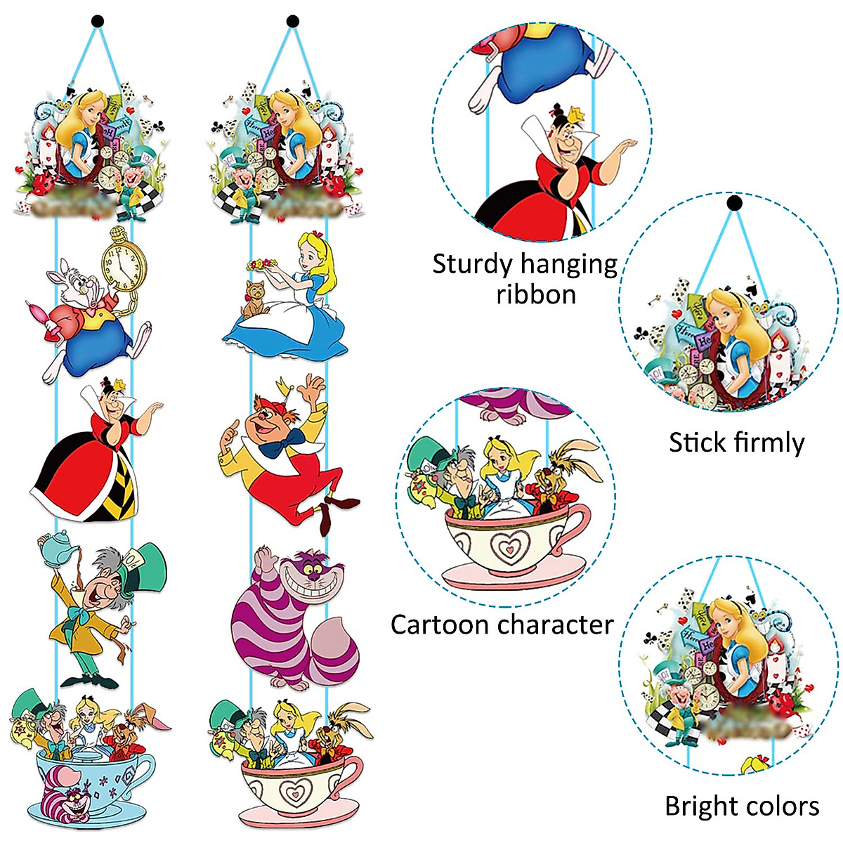 Alice In Wonderland Door Sign Banner,Designed Door, Hanging Banner,Porch Sign Banners,Welcome Hanging Alice for Tea Party Birthday Party Alice In Wonderland Party Decorations