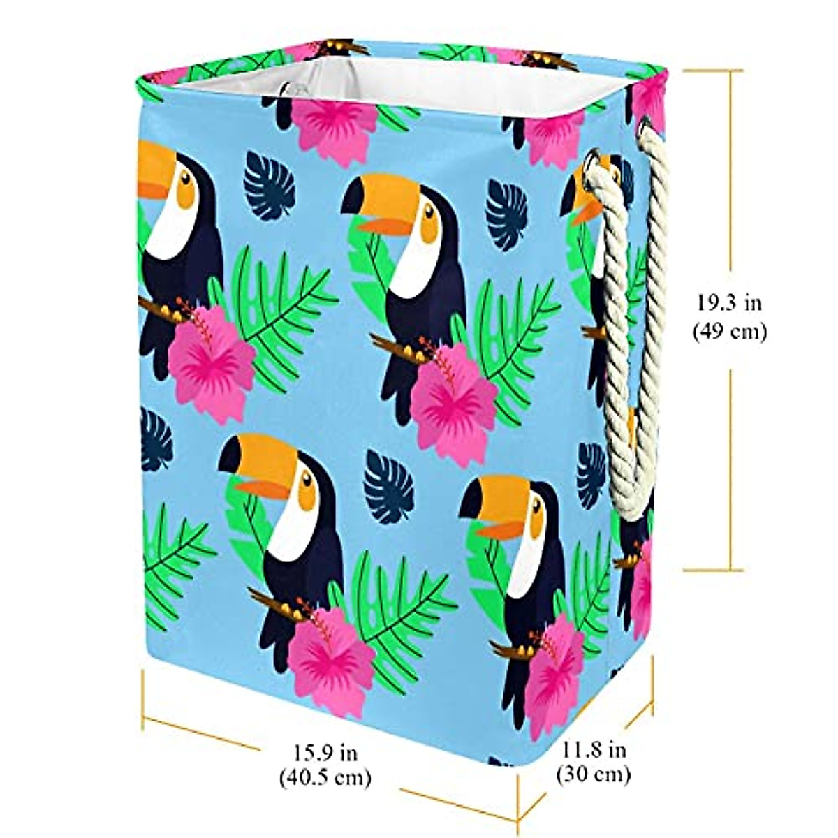 DEYYA Waterproof Laundry Baskets Tall Sturdy Foldable Bird Tropical Print Hamper for Adult Kids Teen Boys Girls in Bedrooms Bathroom