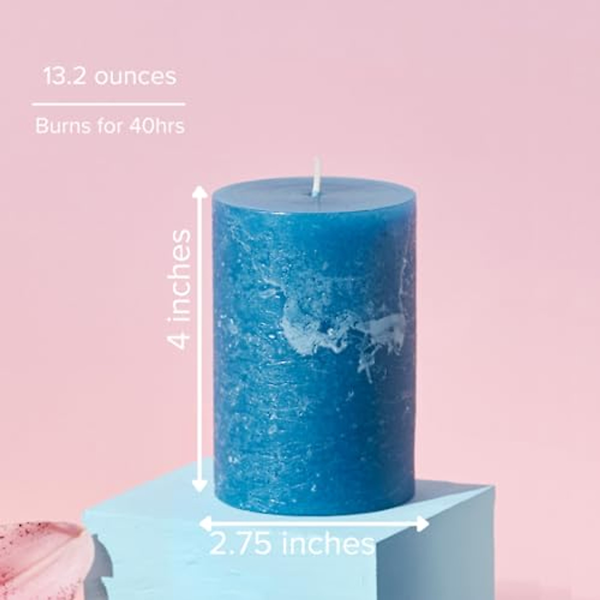 Simply Soson Steel Blue Rustic Texture Pillar Candles 3x4 inch - Set of 3 - Unscented Decorative Blue Candles, No drip Candles, Ideal as Large Candles for Home Decor, Weddings, Holidays
