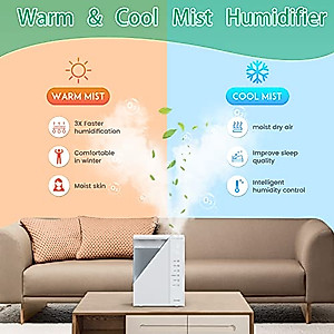 Elecameier Ultrasonic Humidifiers for Bedroom,5.0L Cool and Warm Mist with Remote Control,Essential Oil Tray,Automatic Humidity Control,LCD Display,Auto Shut-Off,and 30dB Quiet Operation,White