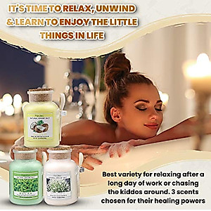 Bath Salt Gift Set, Natural Epsom Salts Scented with Essential Oils - Spa Kit with 3 Individual Pouches, Wooden Scoop, Gift Box – Detox Skin, Hydrate, Heal & Relax with Aromatherapy