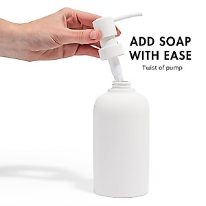 Yew Design - Matte White Soap Dispenser Set with Tray, 2 Pack 15oz Round Rustproof Liquid Hand Dish Soap Dispensers with Tray for Kitchen Sink, Countertop, and Bathroom