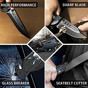 NedFoss GRIZZLY Pocket Knife Tactical Folding Knife with Glass Breaker and Seatbelt Cutter, Unique Skull G10 Handle, Christmas Gifts for Men Women, Cool Survival Knife for Emergency Rescue