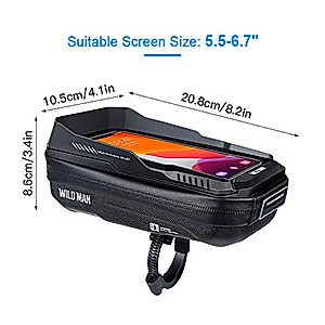 MengK Touch Screen Bike Handlebar Bag Waterproof Front Frame Top Tube Bicycle Pouch Large Capacity Cycling Front Storage Bag for 6.7in Large Screen