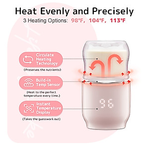 Befano Travel Bottle Warmer with Formula Dispenser, Leak-Proof Portable Bottle Warmer for Breastmilk and Formula. On The Go Baby Milk Warmer Set, Precise Instant Temperature Display, BPA Free - Pink