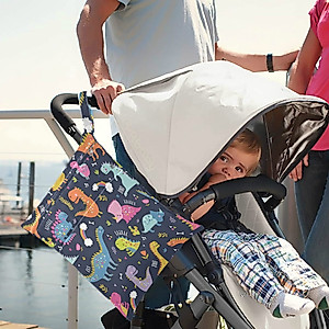 visesunny Cute Dinosaur Rainbow Tropical Pattern 2Pcs Wet Bag with Zippered Pockets Washable Reusable Roomy for Travel,Beach,Pool,Daycare,Stroller,Diapers,Dirty Gym Clothes, Wet Swimsuits, Toiletries