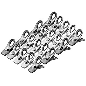 edge Chip Clips for Food Snack Bags and Storage Non-Slip with Magnetic Back and Loop Holes (20 Piece Medium, Charcoal)