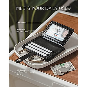 Vulkitty Slim Wallet for Women Minimalsit Bifold Leather Purse RFID Blocking Small Credit Card Wallet with Zipper Pocket(Black)