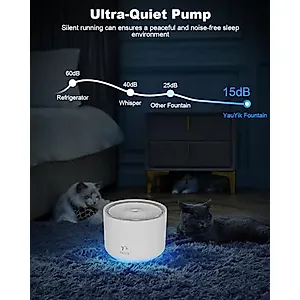 YauYik Cat Water Fountain, 57 oz/1.7L Automatic Pet Water Fountains with Wireless Pump, Pet Water Fountain for Cats and Dogs with Smart LED Light, Ultra Quiet & Multi-Filtration