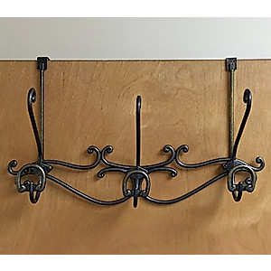 Headbourne 16-Inch Over The Door Metal Rail/Coat Rack with 3 Double Hooks and Antique Bronze Finish