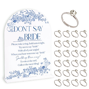 Tuiemie Blue Flower Bridal Shower Ring Game, 1 Sign and 50 Rings, Bridal Shower Decorations, Put a Ring on It Bridal Shower Game, Wedding Shower Games(jzxn03)