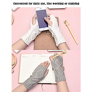 SATINIOR Women Warm Knit Fingerless Winter Gloves Thumbhole Arm Warmers Mittens (Black, Red, White, Light Grey, 4 Pairs)