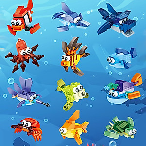 Party Favors for Kids Goodie Bags ,12PCS Mini Building Blocks Ocean Animal, Sea Creatures Building Blocks Set，Building Sets Stem Toys for Birthday Party Gift,Goodie Bags, Prize,Cake Topper