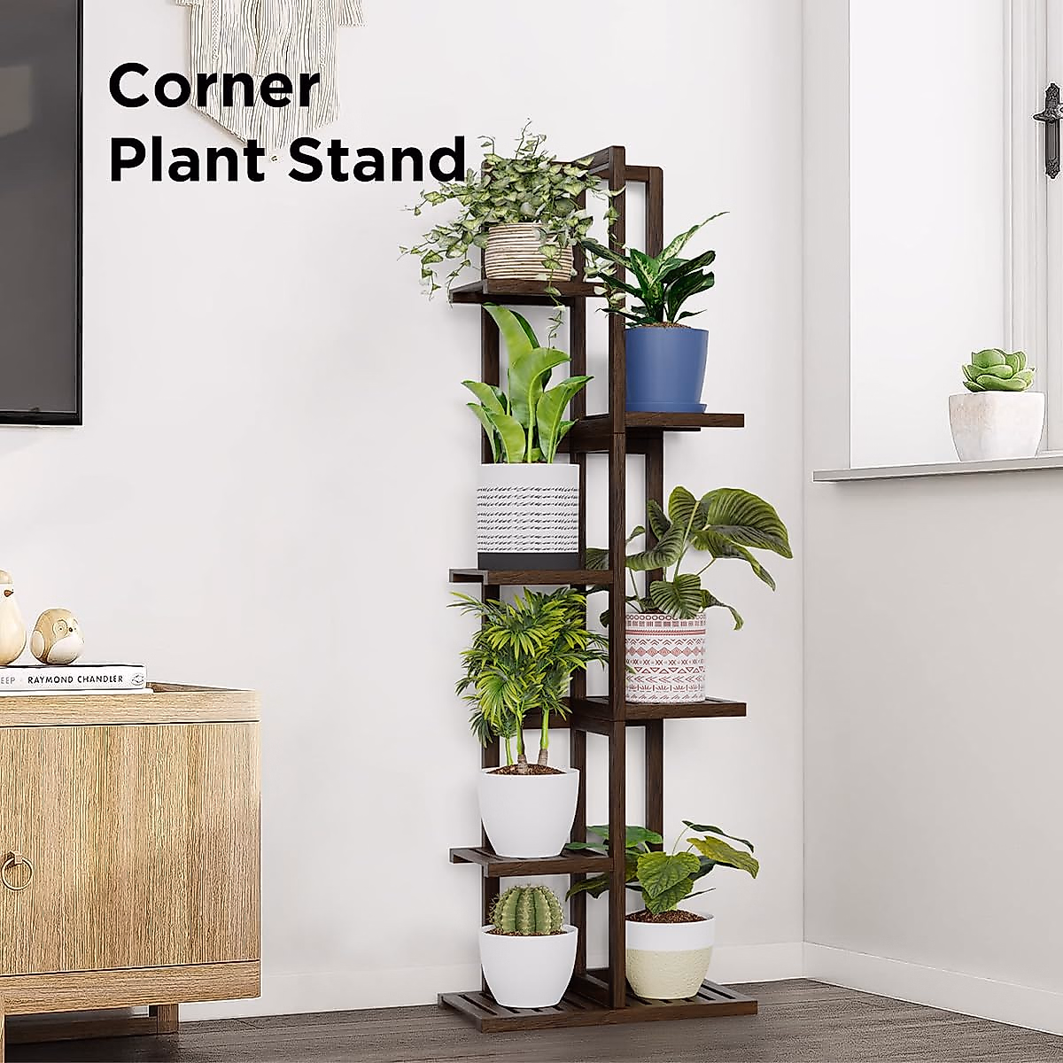 Tall Plant Stand, Bamboo Plant Stand Indoor & Outdoor 6 Tier 7 Potted Plant Shelf Rack for Multiple Plants & Flower Pot, Corner Planter Stand Holder Display for Living Room Office Balcony Garden