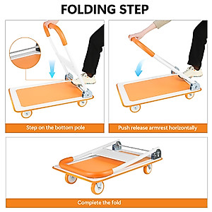 Foldable Push Cart Dolly, Moving Platform Hand Truck, Folding Moving Push Heavy Duty Rolling Cart with 330 lbs Weight Capacity (Orange)
