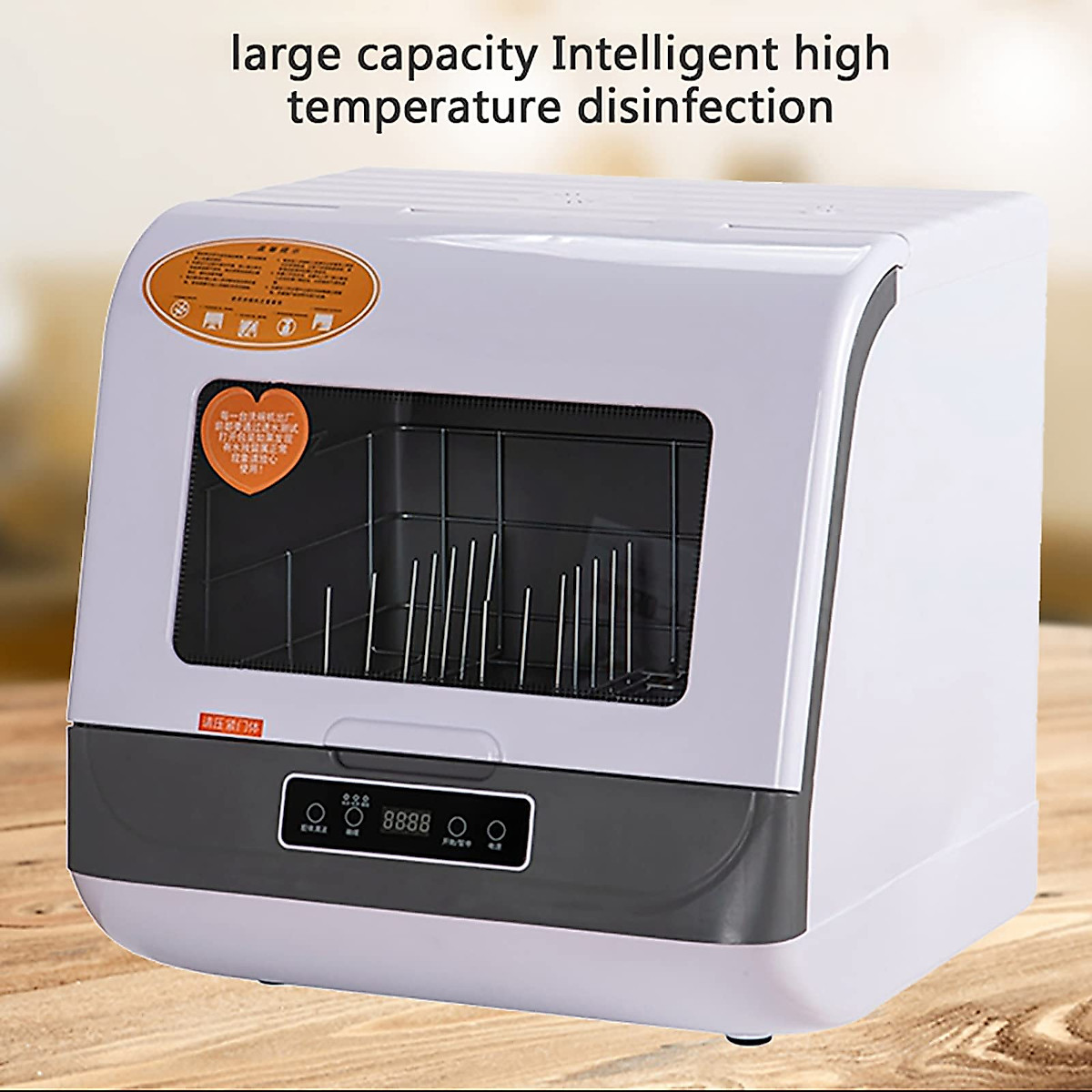 HuaShuani Countertop Dishwasher, Mini Portable Compact Dishwasher, No Installation, with Air Drying Function, Built-in 9L/2.37 Gallon Tank (12-20 Utensils), 4 Wash Programs, 360° Spray Clean, White