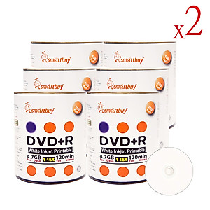 Smartbuy 1200-disc 4.7gb/120min 16x DVD+R White Inkjet Hub Printable Blank Data Recordable Media Disc