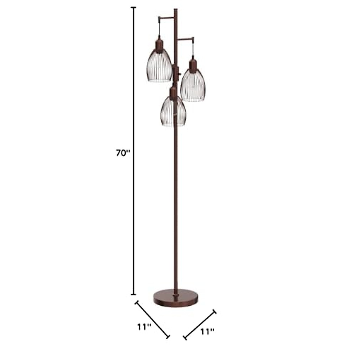 Dimmable Floor Lamp, 3 x 800LM LED Edison Bulbs Included, Farmhouse Industrial Floor Lamp Standing Lamp with Elegant Teardrop Cage Head Tall Lamp for Living Room Bedroom Office Dining Room - Brown