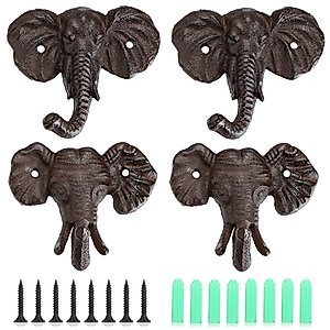 Sumnacon Cast Iron Coat Hook, 4PCS Wall-Mounted Coat Hook for Key Bag Towel Cup,Heavy Duty Towel Hook for Bathroom Kitchen Entrance Cloakroom,Elephant