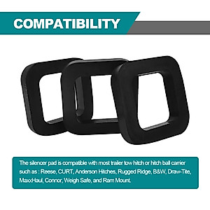 3 Pack 2-inch Hitch Receiver Silencer Pad for Adjustable Ball Mounts Reduces Rattle & Eliminate Noise, Provides Cushion Between Hitch Receiver and Tow Hitches, Black