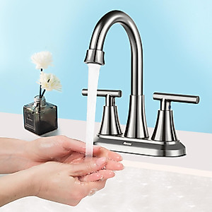 4 Inch Bathroom Faucets for Sink 3 Hole, Faucet for Bathroom Sink with Pop-up Drain & Supply Hoses, 2-Handle 360 Swivel Spout Stainless Steel Lead-Free, Centerset Faucet for Bathroom Vanity Lavatory