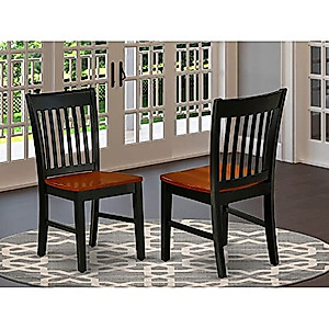 East West Furniture Norfolk Dining Slat Back Wood Seat Kitchen Chairs, Set of 2, Black & Cherry