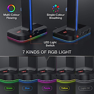 Havit RGB Gaming Headset and Headphone Stand 2 in 1 Set, Desk Dual Headset Hanger Base with Phone Holder & 2 USB Port, Gaming Headphone with Mic for Desktop PC Game PS4 PS5 Xbox