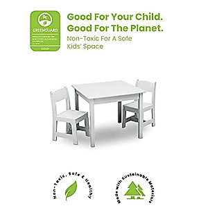 Delta Children MySize Kids Wood Table and Chair Set (2 Chairs Included) - Ideal for Arts & Crafts, Snack Time, & More - Greenguard Gold Certified, Bianca White, 3 Piece Set