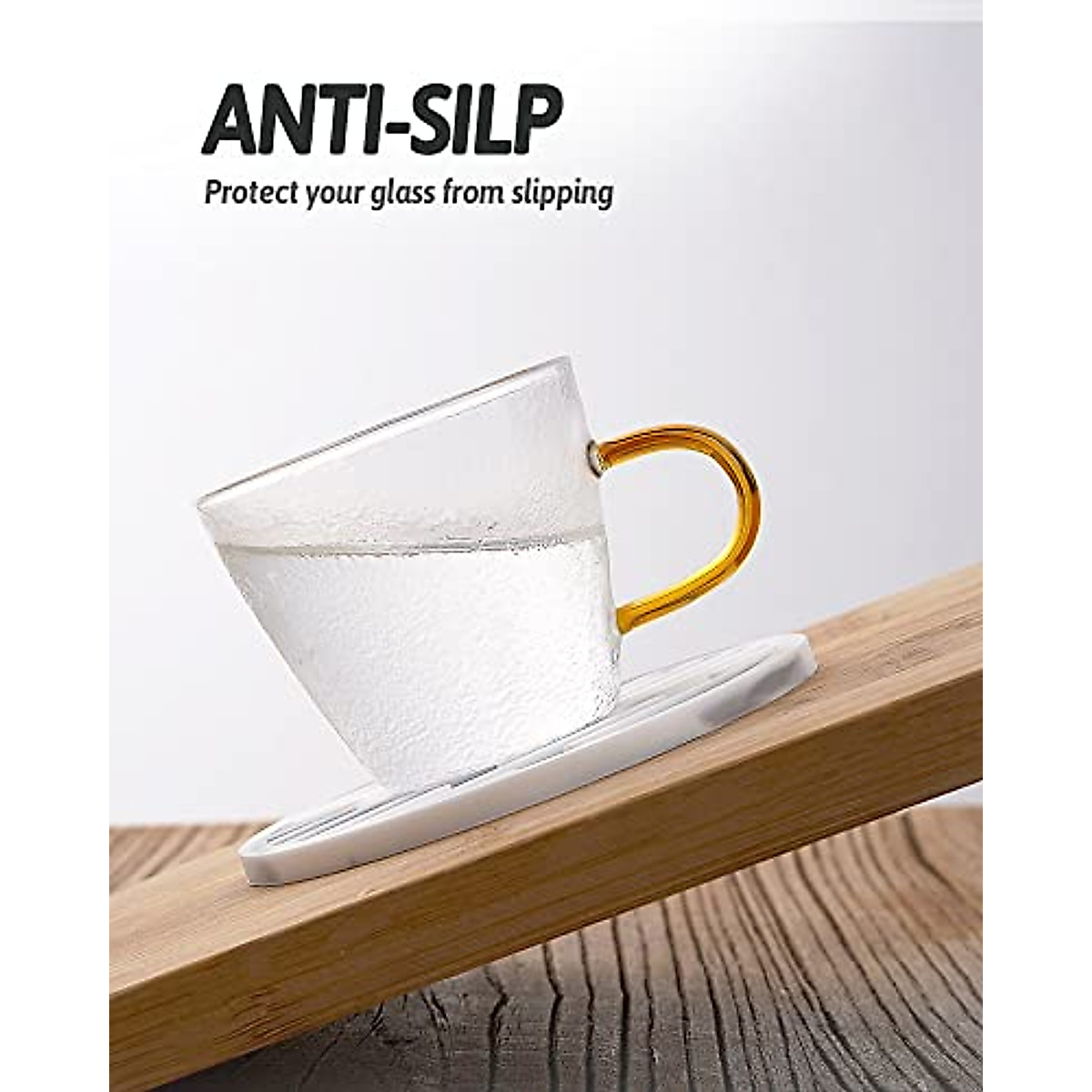 Coasters for Drinks, Silicone Coasters Set of 6, Amoowis Drink Coasters for Coffee Table with Holder, Thickened Coaster for Wooden Table, Cup, Desk, Bar, Office, Anti-Slip, Non-Stick, Easy to Clean