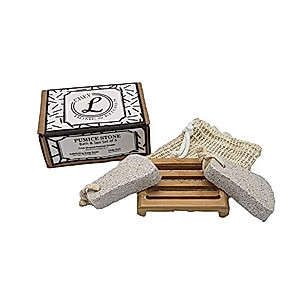 Pumice Stone Bath and Spa Set – Skin Care Set with Foot Scrubber, Multipurpose Sisal Soap Pouch and Bamboo Soap Tray – Exfoliating and Callus Remover – Natural Foot Stone