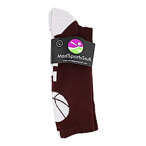 MadSportsStuff Basketball Logo Athletic Crew Socks, Small - Maroon/White