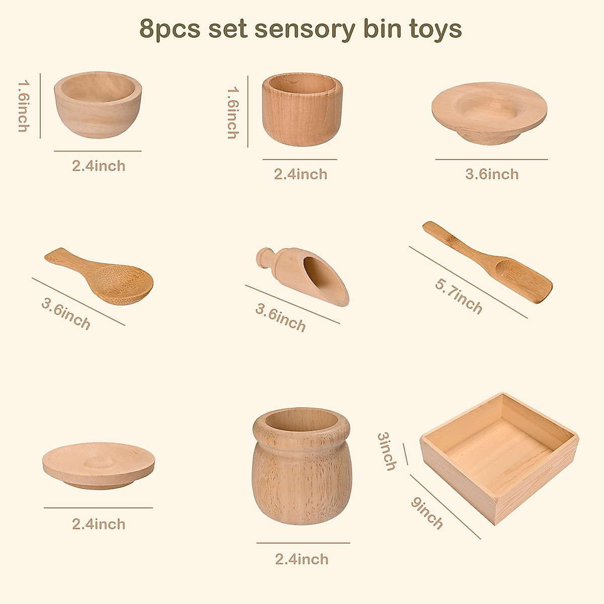 Sparkle Race Sensory Bin Tools with Wooden Box Tray Montessori Toys for Toddlers, Waldorf Toys, Wooden Scoop Dish and Tongs for Kids, Montessori Kitchen for Sensory Table Fine Motor Learning Skills