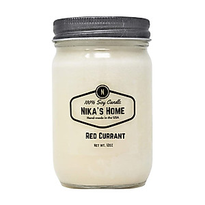 Nika's Home Red Currant Soy Candle 12oz Mason Jar Non-Toxic White Soy Handmade Long Burning 50-60 Hours Highly Scented All Natural Clean Burning Large Candle Gift Décor