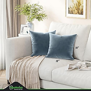 NEATERIZE Premium Velvet Pillow Covers 18x18 Dusty Blue - Washable Decorative Fabric Throw Pillow Covers for Couch or Bed - Set of 2