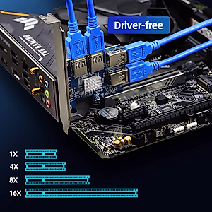 PCIe 1 to 4 Riser Card, Pcie Splitter 1 to 4 PCI Riser Card, 4 Risers into 1 PCI Card, PCIe Multiplier Risers 1X to External 4 PCI-e USB3.0 Adapter for ETH Miner GPU Crypto Bitcoin Ethereum Mining Rig