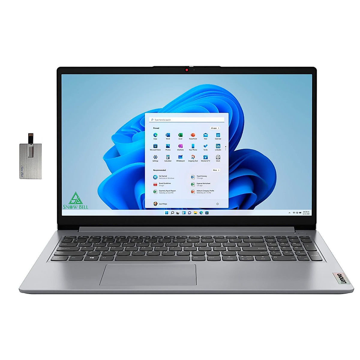 Lenovo 2022 IdeaPad 1 15.6" HD Laptop, Athlon Silver 3050U, 8GB RAM, 128GB eMMC Storage, AMD Radeon Graphics, HD Webcam, HDMI, WiFi 6, Grey, Windows 11 S. 32GB Snowbell USB Card